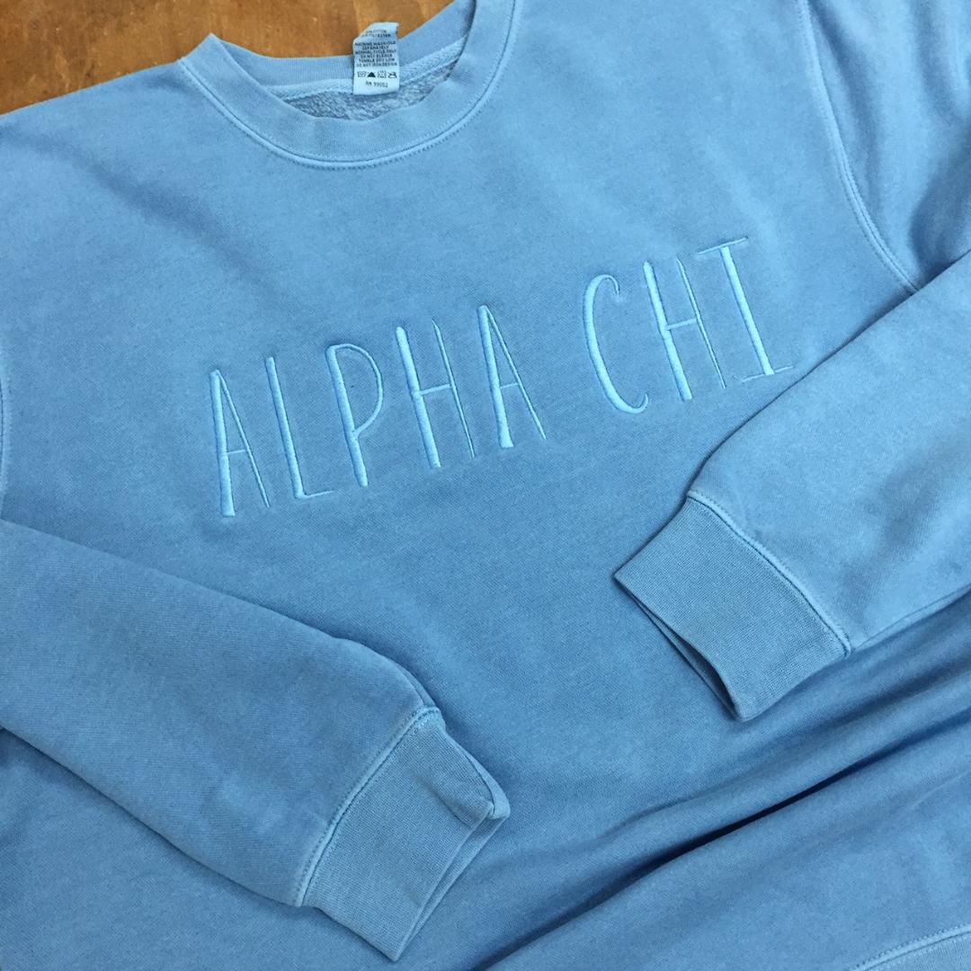 Alpha Phi Monogram Sweatshirt - Light Blue – AmericanGreekCo.com
